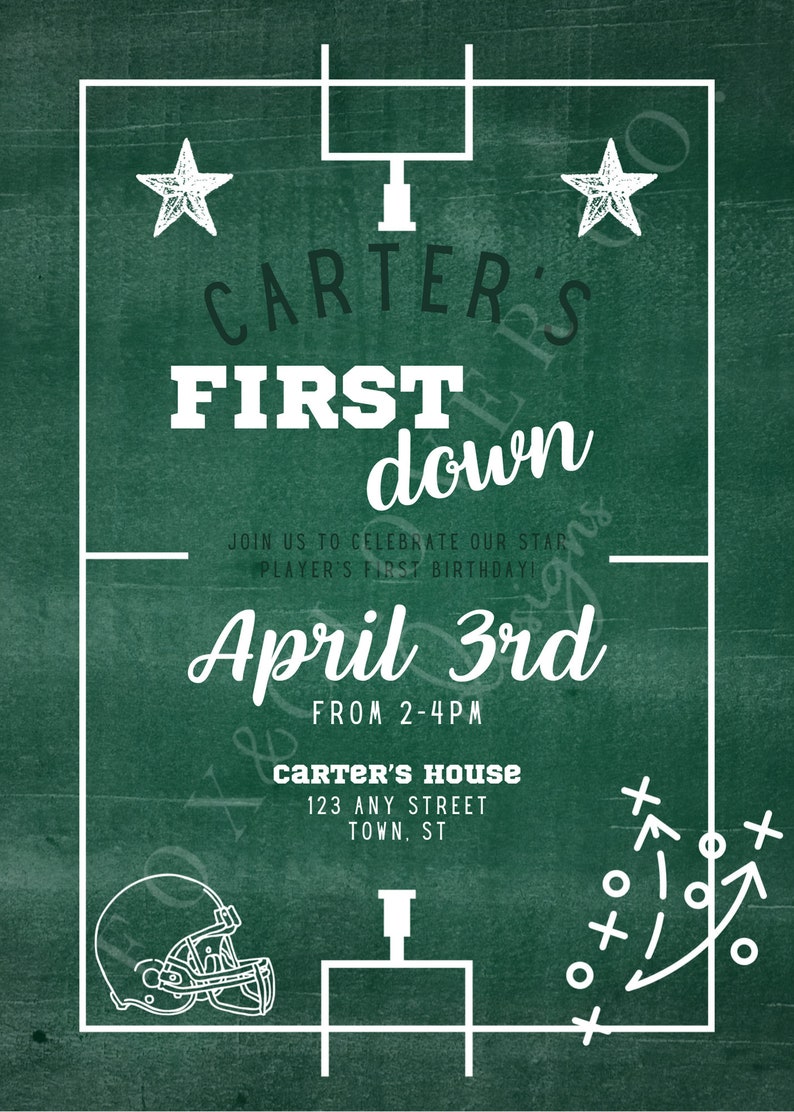 First Down Birthday Invite Template | First Birthday + Any Age | Sports ...