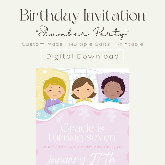 Slumber Party Birthday Invitation Customized Any Age - Etsy