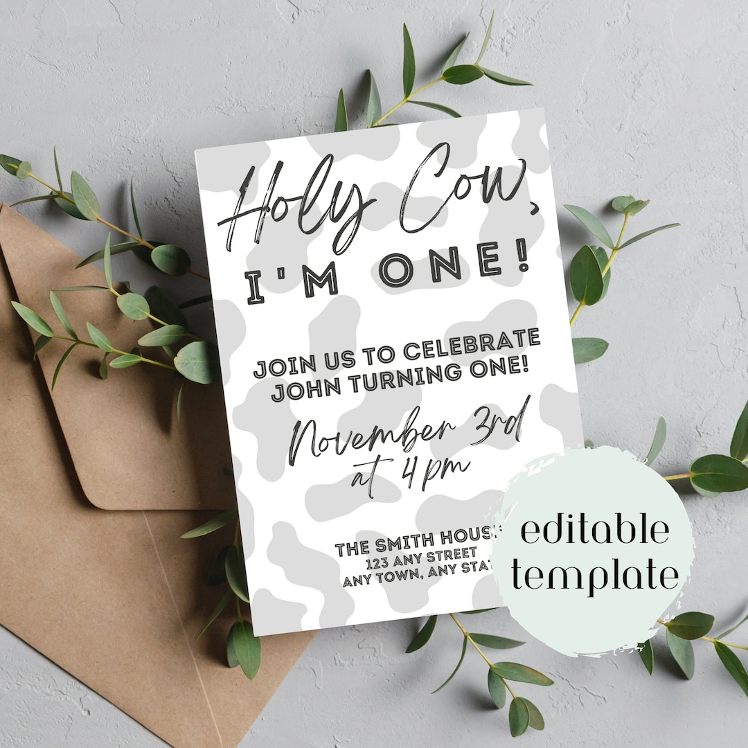 Black & White Cow Birthday Invitation Template | Farm Animal Any Age ...