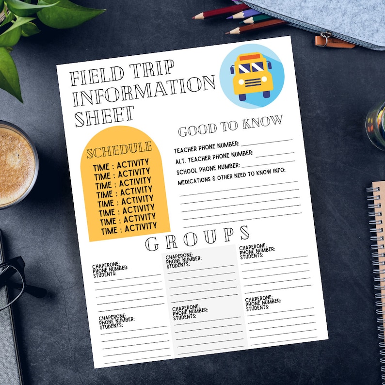 Field Trip Information Sheet Classroom Forms Forms for - Etsy