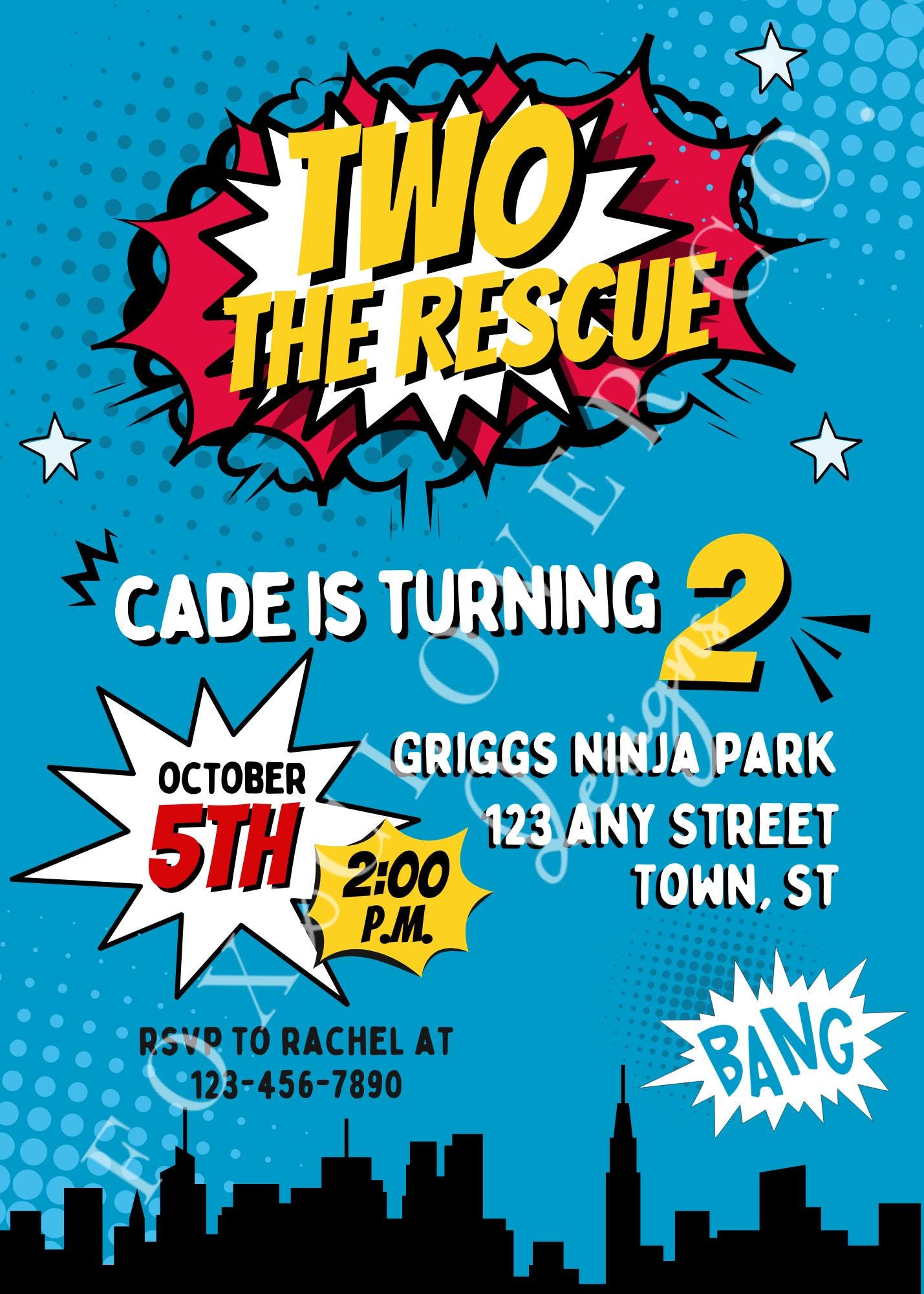 Two the Rescue Birthday Invite Template Second Birthday Superhero Comic ...