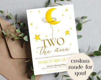 Two the Moon Invitation- Second Birthday Party Invite - Etsy