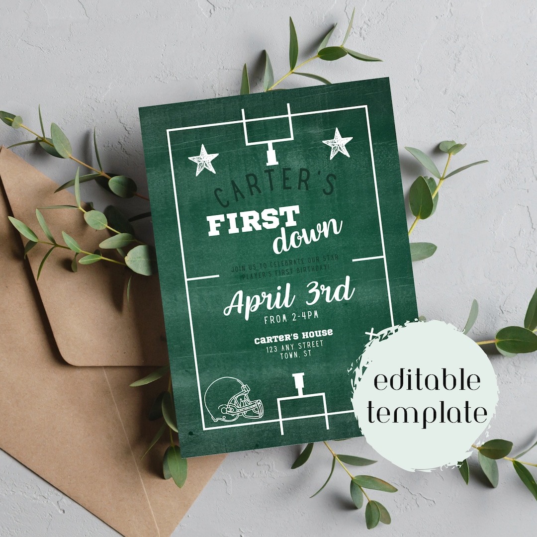 First Down Birthday Invite Template | First Birthday + Any Age | Sports ...