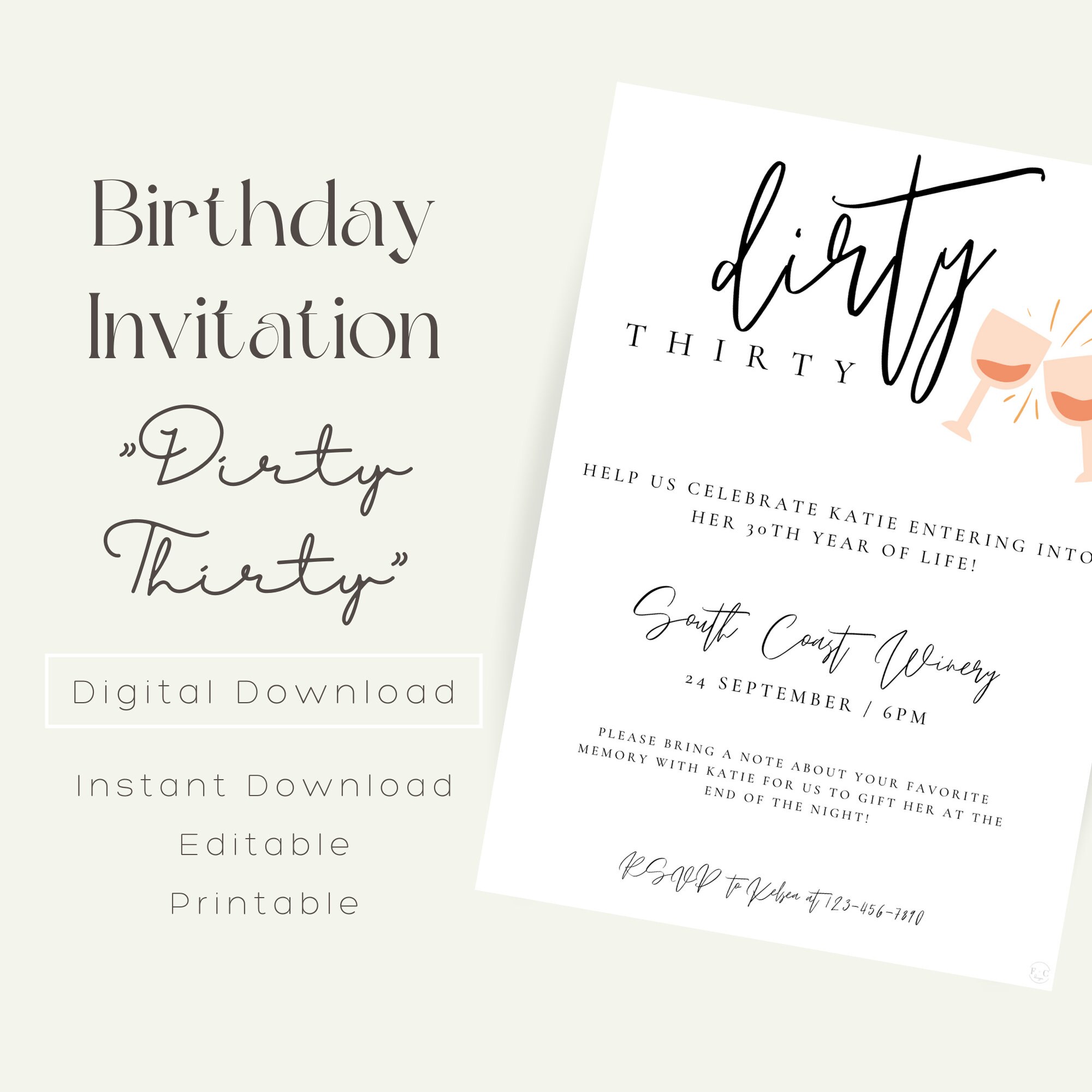 Dirty Thirty 30th Birthday Party Invitation Editable - Etsy