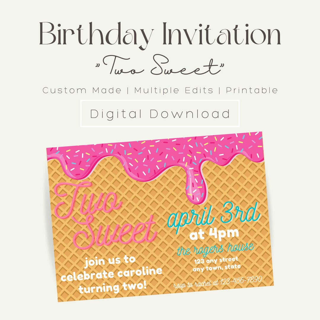 Custom Two Sweet Birthday Invitation Two Year Birthday Ice - Etsy