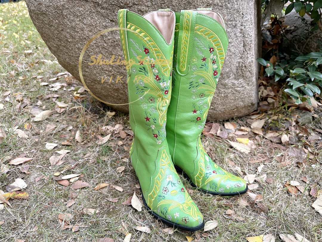 Green Flower Renaissance Boots Women LARP Renaissance Boots - Etsy