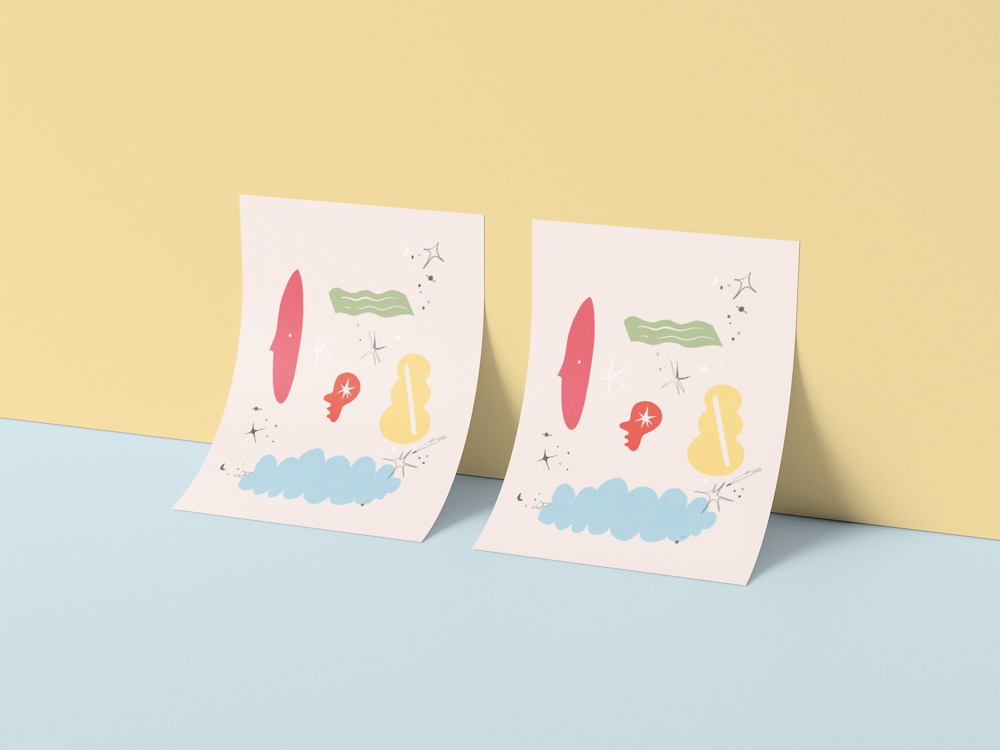 Cute Poster, Blue and Red Designer Poster, Cool Modern Wall Art, One ...