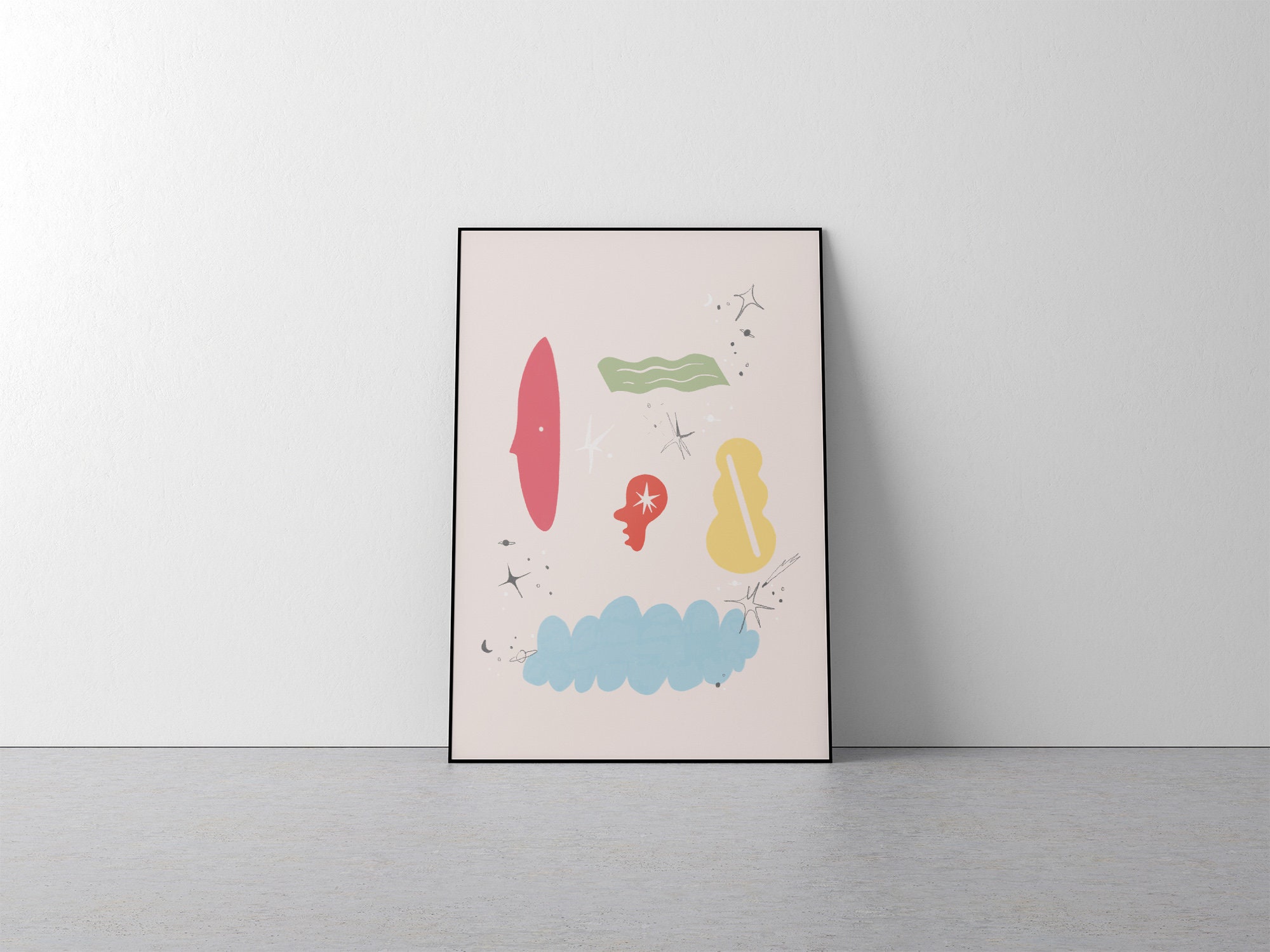 Cute Poster, Blue and Red Designer Poster, Cool Modern Wall Art, One ...