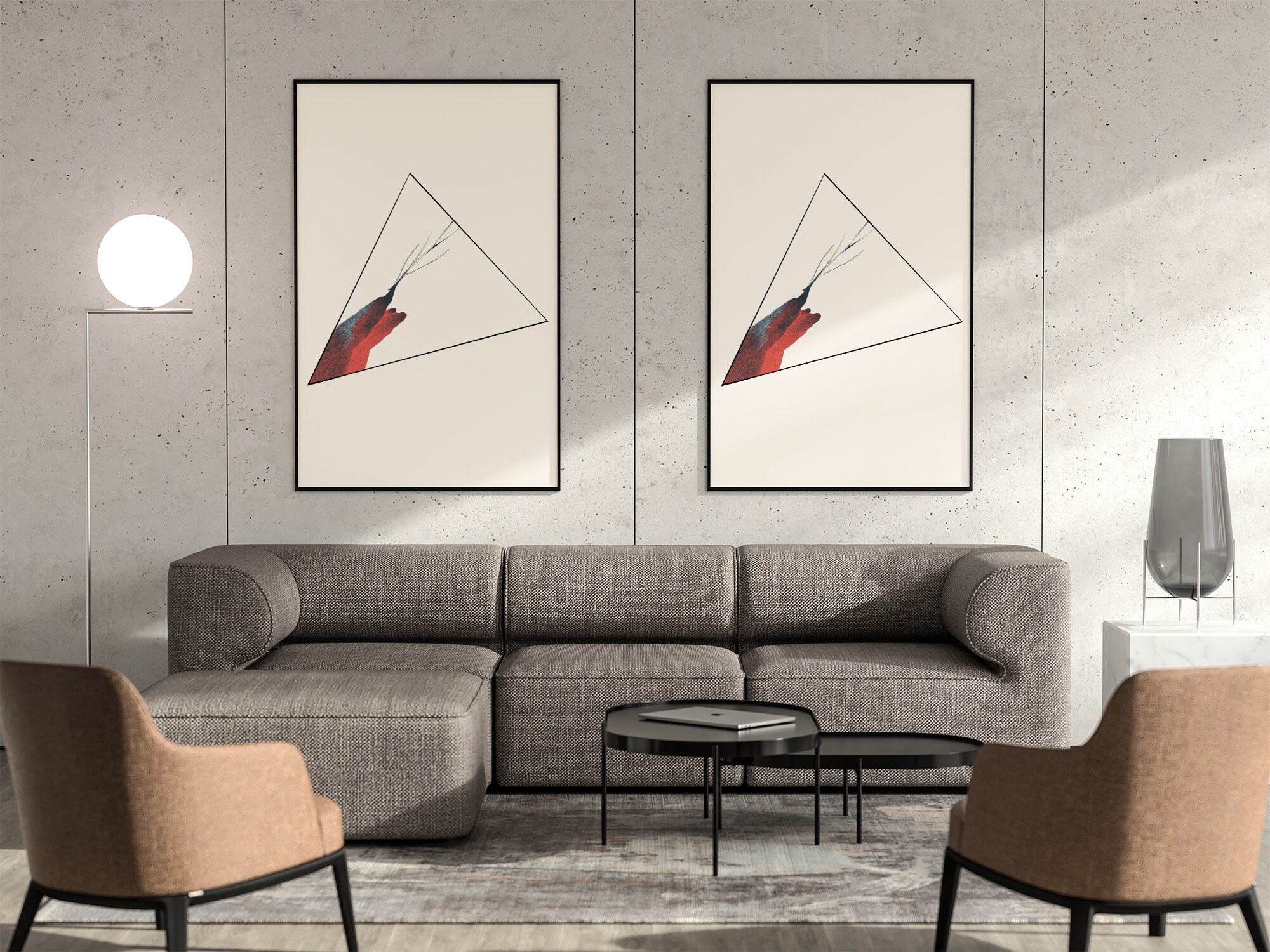 Triangle Art Print, Plant Poster, Triangle Wall Decor, Abstract Nordic ...