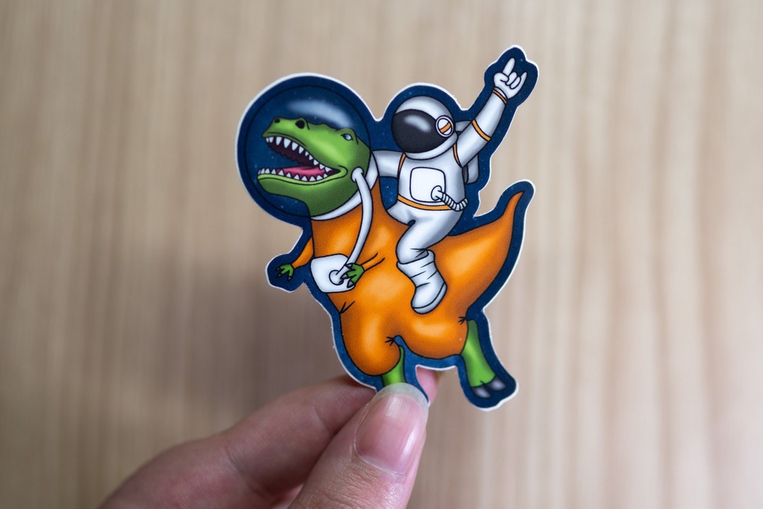 Astronaut Riding Dinosaur Sticker | Space Vinyl Sticker - Etsy
