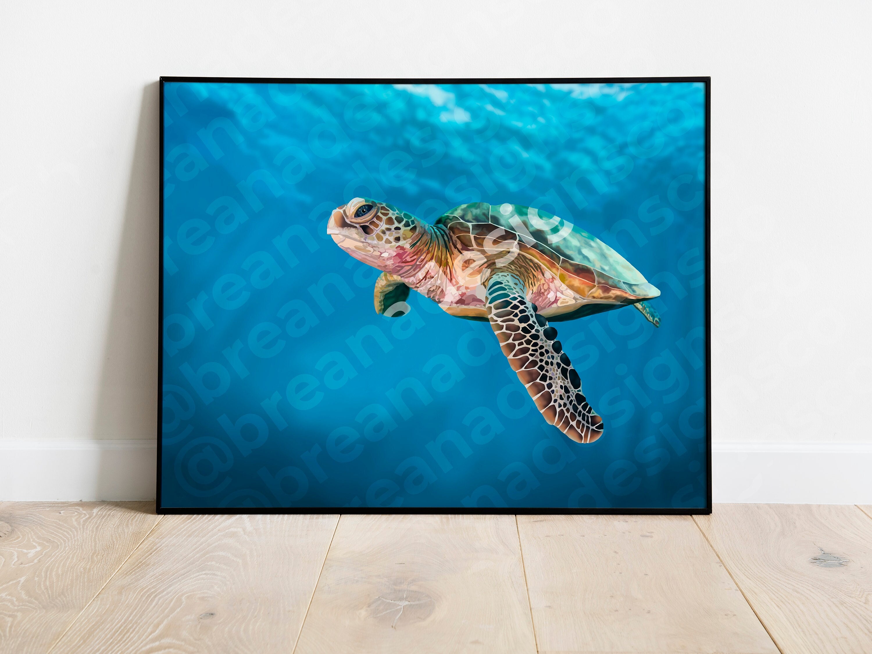 An Afternoon Swim | Sea Turtle Poster | Poster | Illustrated Poster - Etsy