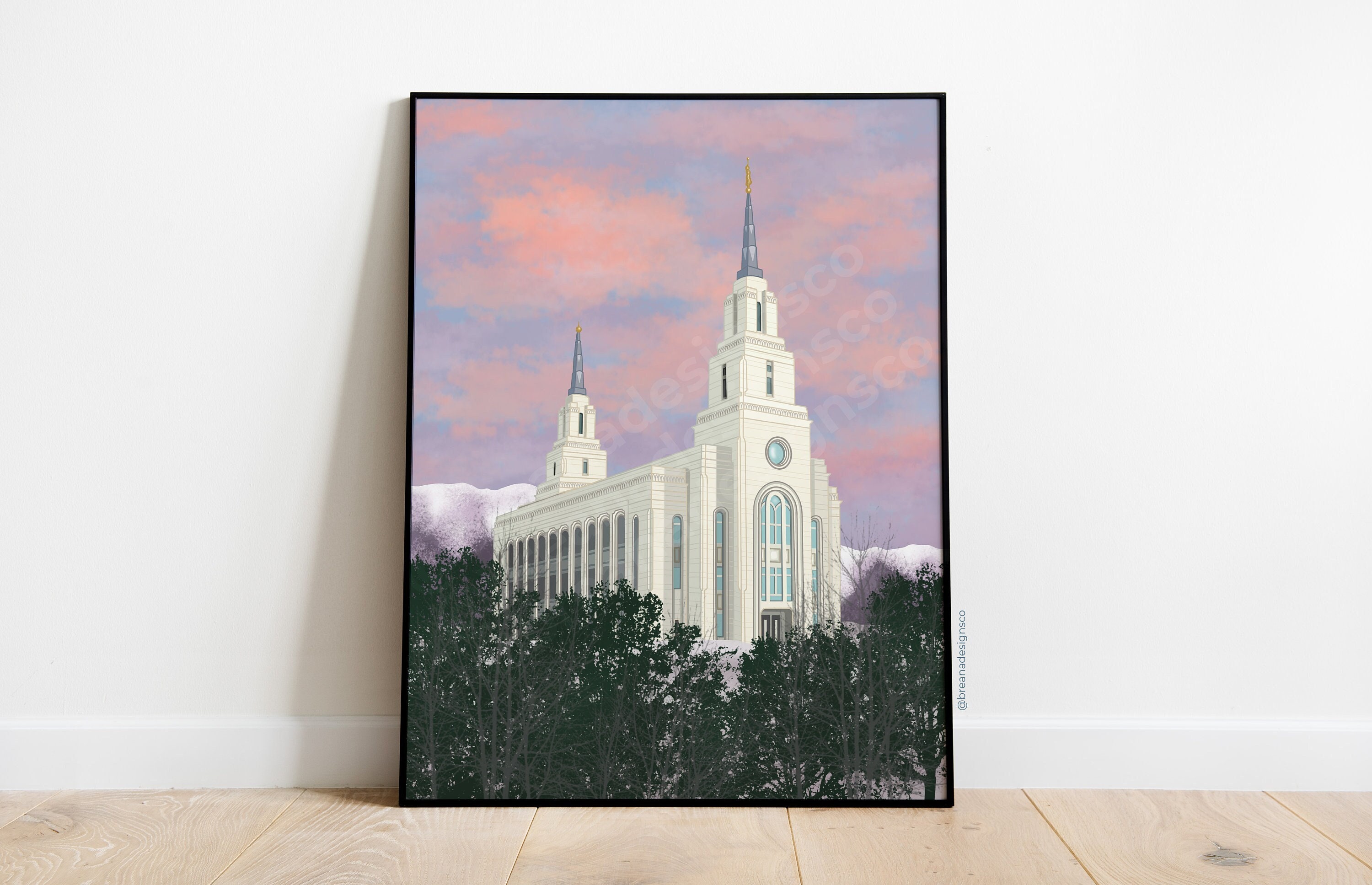 Layton Utah Temple in Winter, LDS Temple Wall Art Print Hand ...