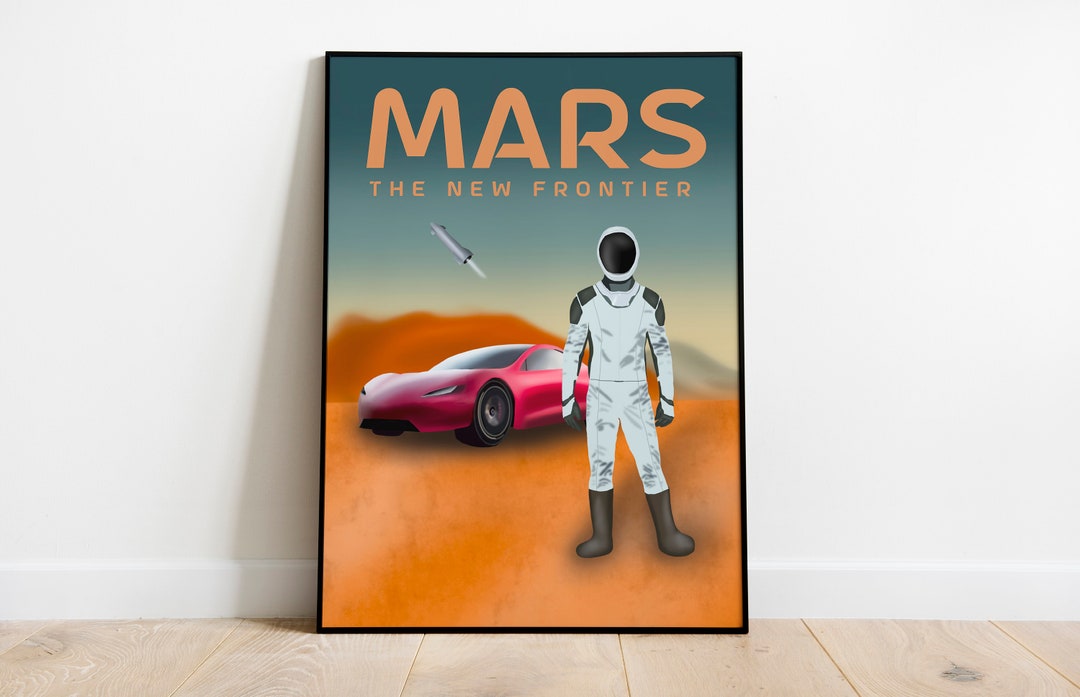 Mars Travel Poster | Spacex Astronaut | Tesla Roadster | Poster | Mars ...