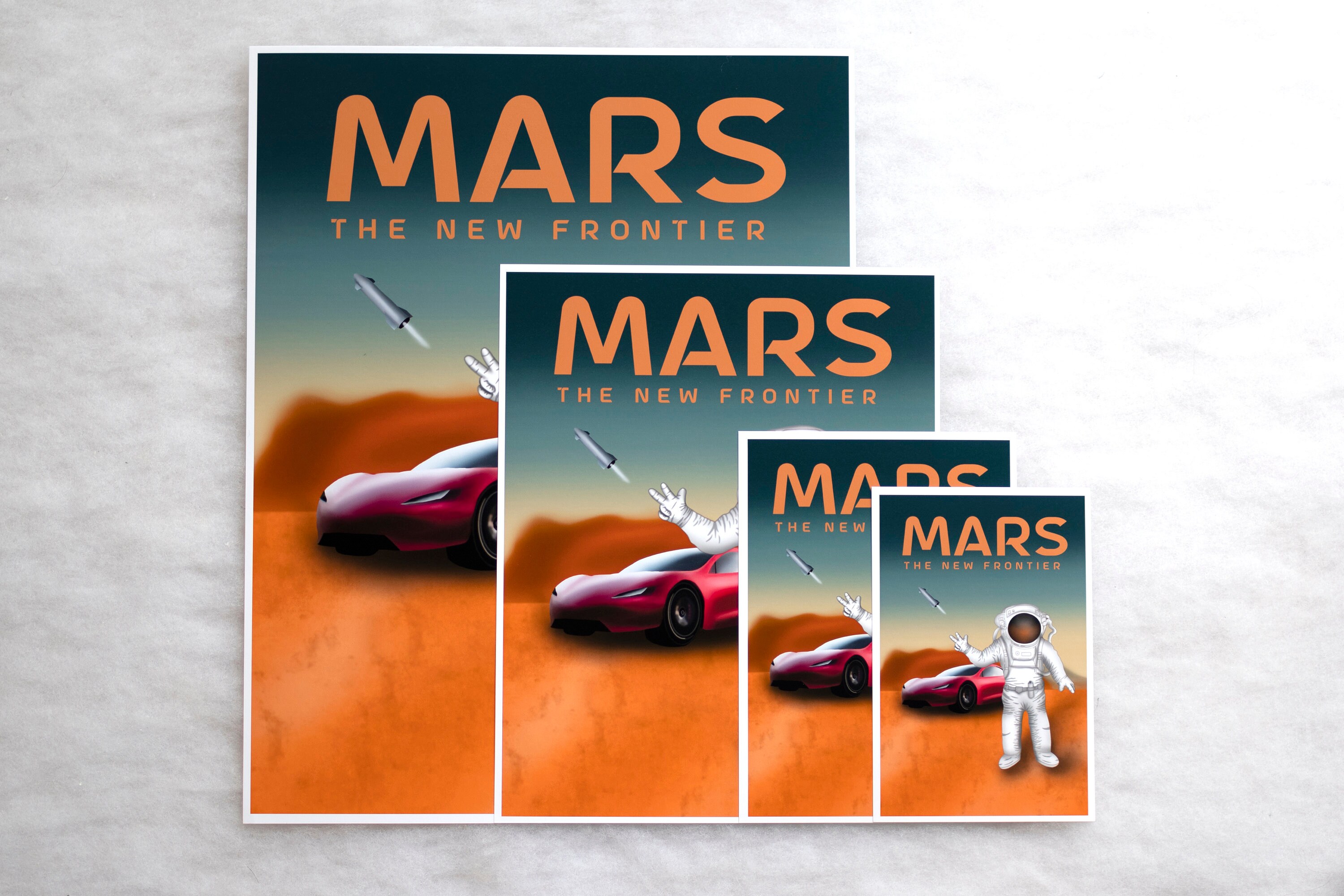 Mars Travel Poster NASA Astronaut Tesla Roadster Poster | Etsy