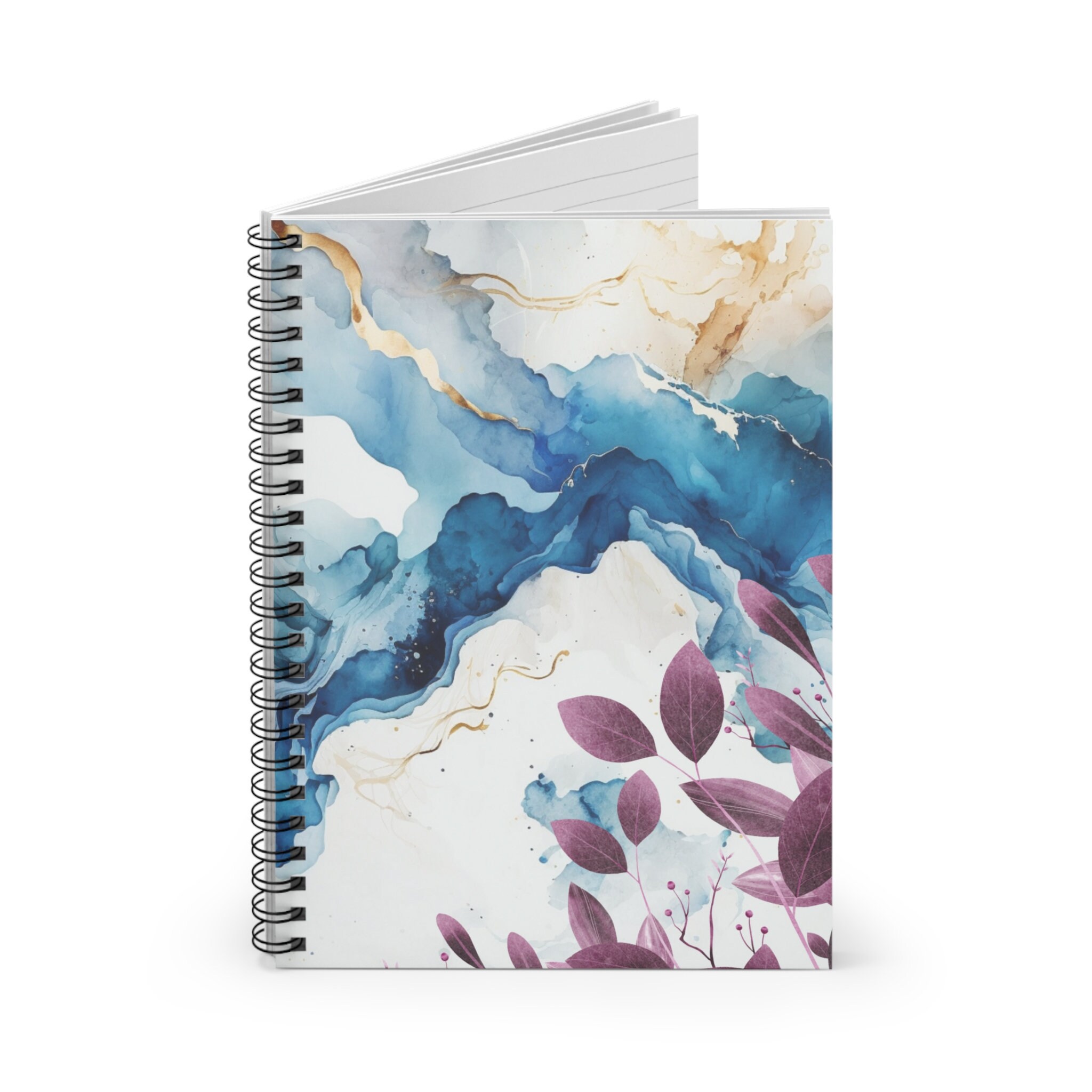 Blue and Gold Marble Spiral Notebook, Marble Journal, Marbled Gold ...