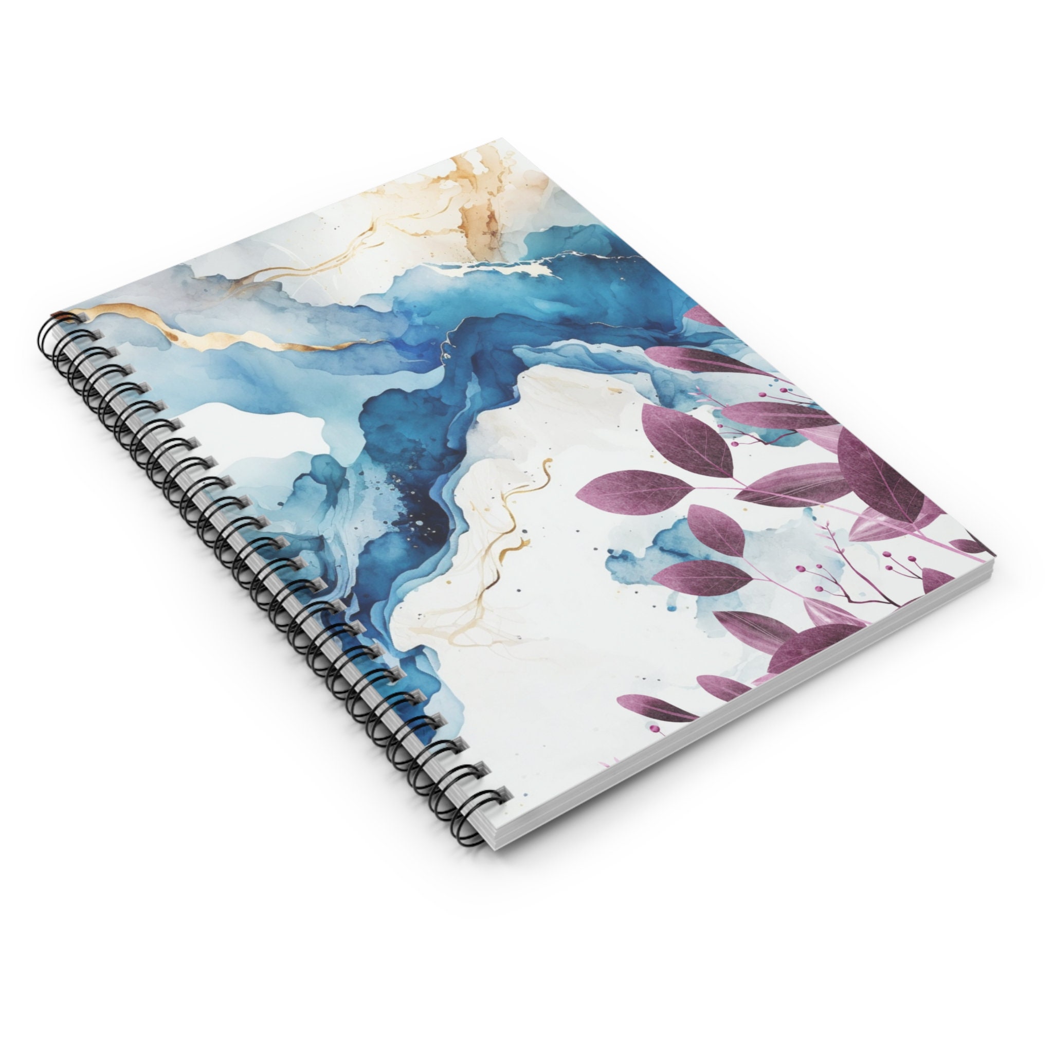 Blue and Gold Marble Spiral Notebook, Marble Journal, Marbled Gold ...