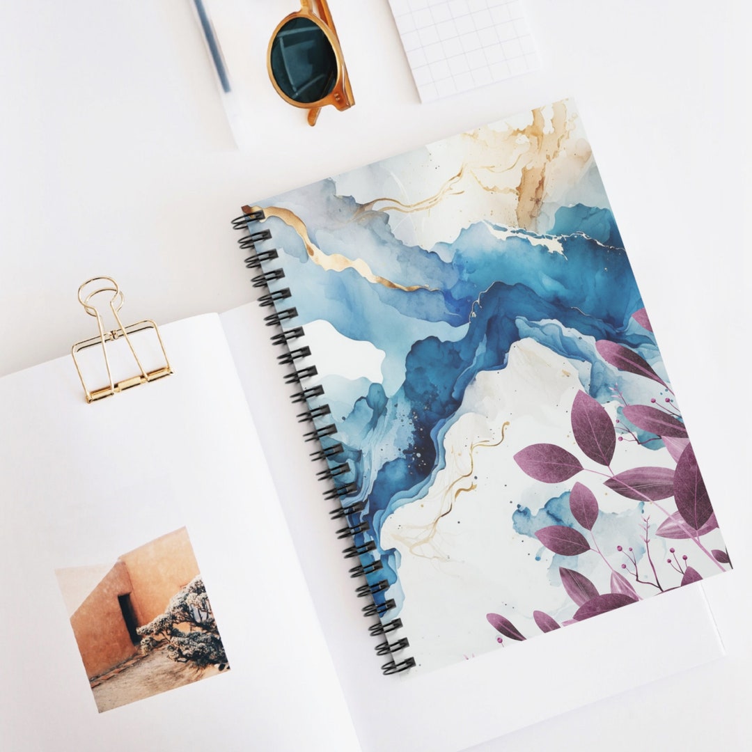Blue and Gold Marble Spiral Notebook, Marble Journal, Marbled Gold ...