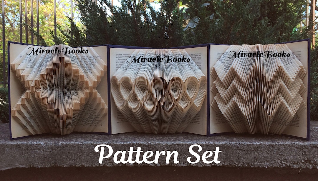 Geometric BOOK FOLDING PATTERN Set: Heart Loop, Zigzag, Squares (3 ...