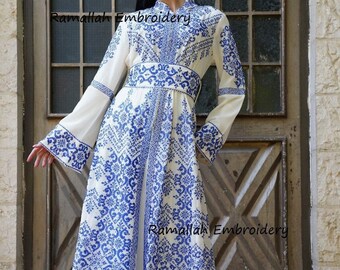 Palestinian Thobe Tatreez Embroidery Dress White and Red - Etsy