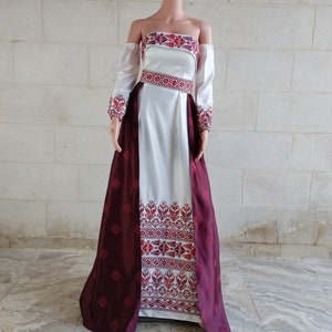 Palestinian Thobe Bridal Tatreez Embroidery Wedding Red and White Satan ...