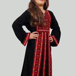 Palestinian Thobe Tatreez Little Girls Red and Black With Manajel - Etsy