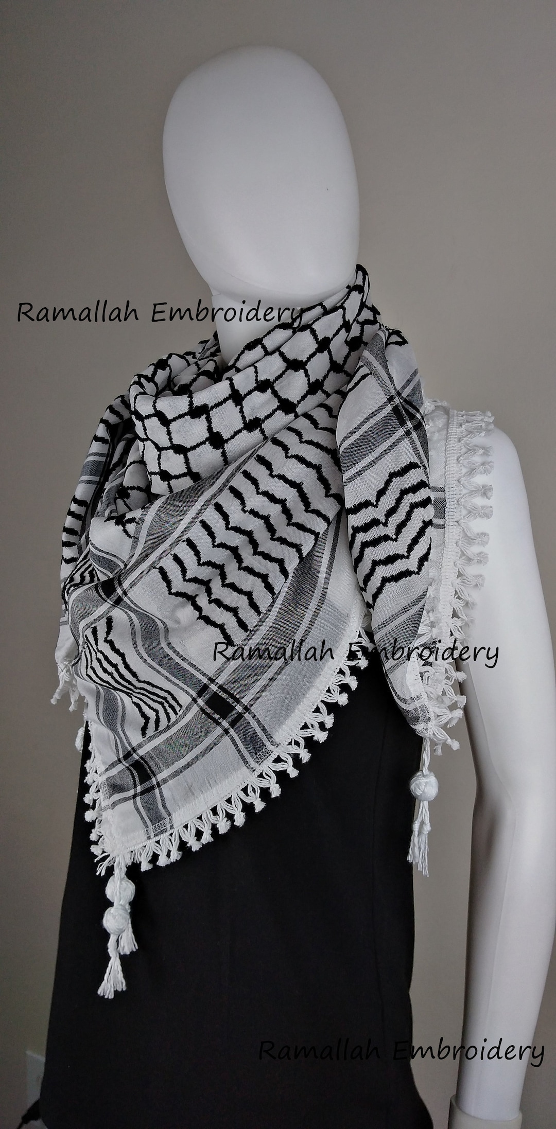 3 Palestinian Kufieh Black and White Hatta Arab Scarf Keffiyeh (pack of ...