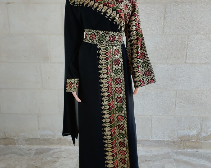 Palestinian Thobe Dress Tatreez Black and Golden With Attached Ruffle ...
