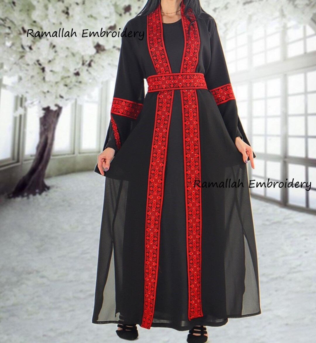 Palestinian Abaya Bisht Thobe Tatreez Red and Black With Free Under ...