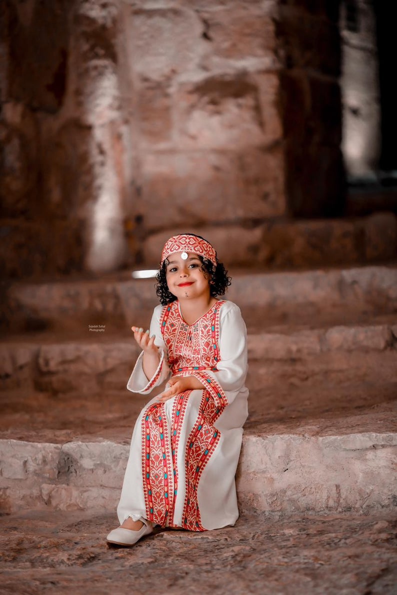 Palestinian Thobe Tatreez Little Girls Dress Embroidery White - Etsy