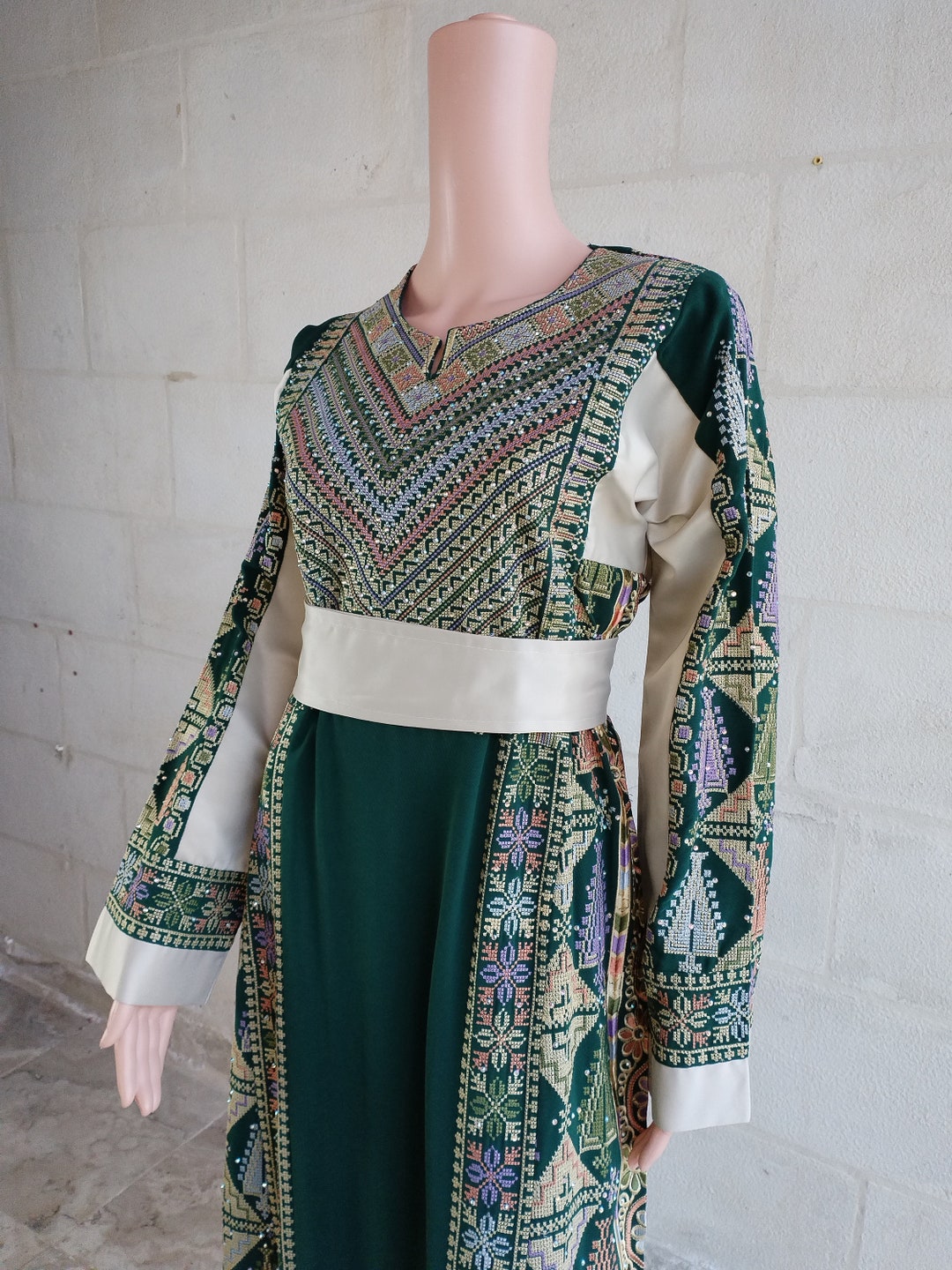 Palestinian Thobe Tatreez Green and Golden Fellahi With Golden Satan ...