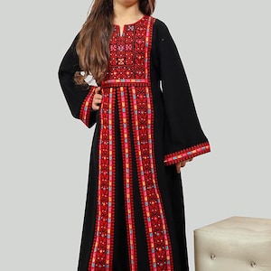 Palestinian Thobe Tatreez Little Girls Red and Black With Manajel - Etsy