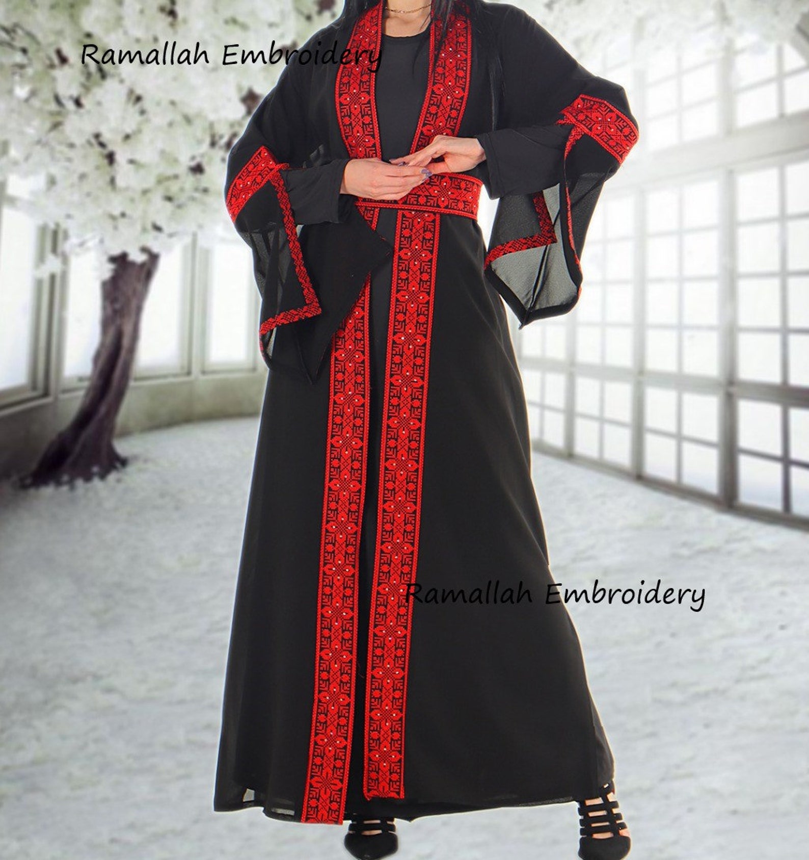 Palestinian Abaya Bisht Thobe Tatreez Red and Black - Etsy