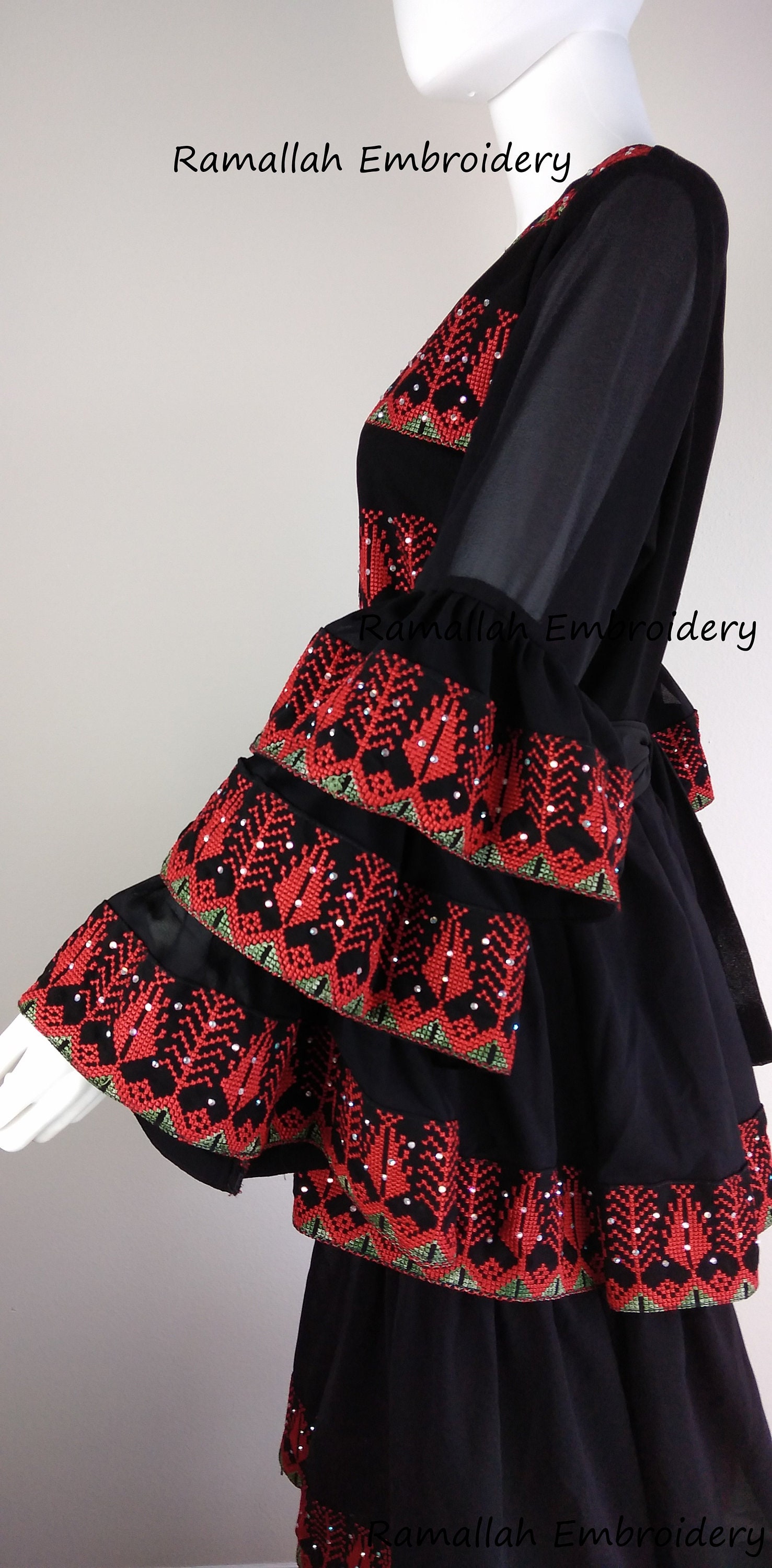 Palestinian Embroidered Maxi Ruffle Dress Thobe Kaftan | Etsy