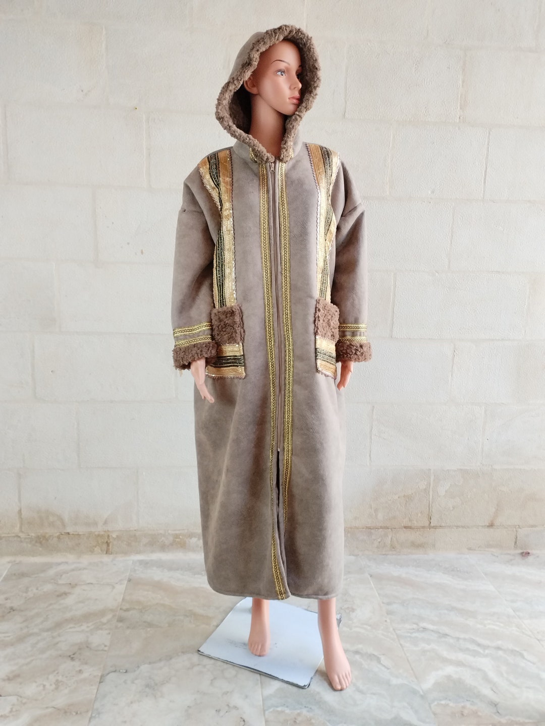 Women Farwa Coat Abaya Biege Fur Warm Winter Tatreez One Size - Etsy