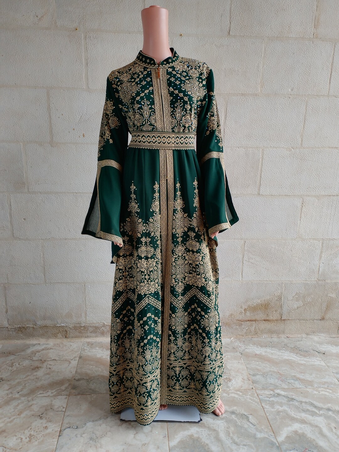 Palestinian Thobe Embroidery Maxi Dress Green and Golden Sunbola - Etsy