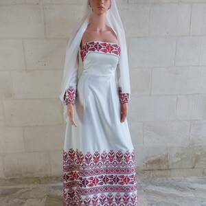 Palestinian Thobe Bridal Tatreez Embroidery Wedding Red and White Satan ...