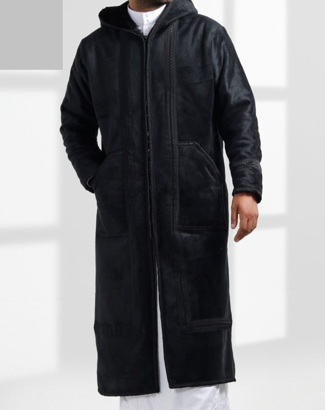 Farwa Bisht Fur Men Winter Coat Arabian High Quality Black Coat With ...