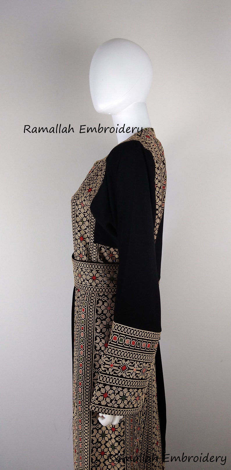 Palestinian Embroidery Thobe Thob Maxi Dress Tatreez Amira Gold and ...
