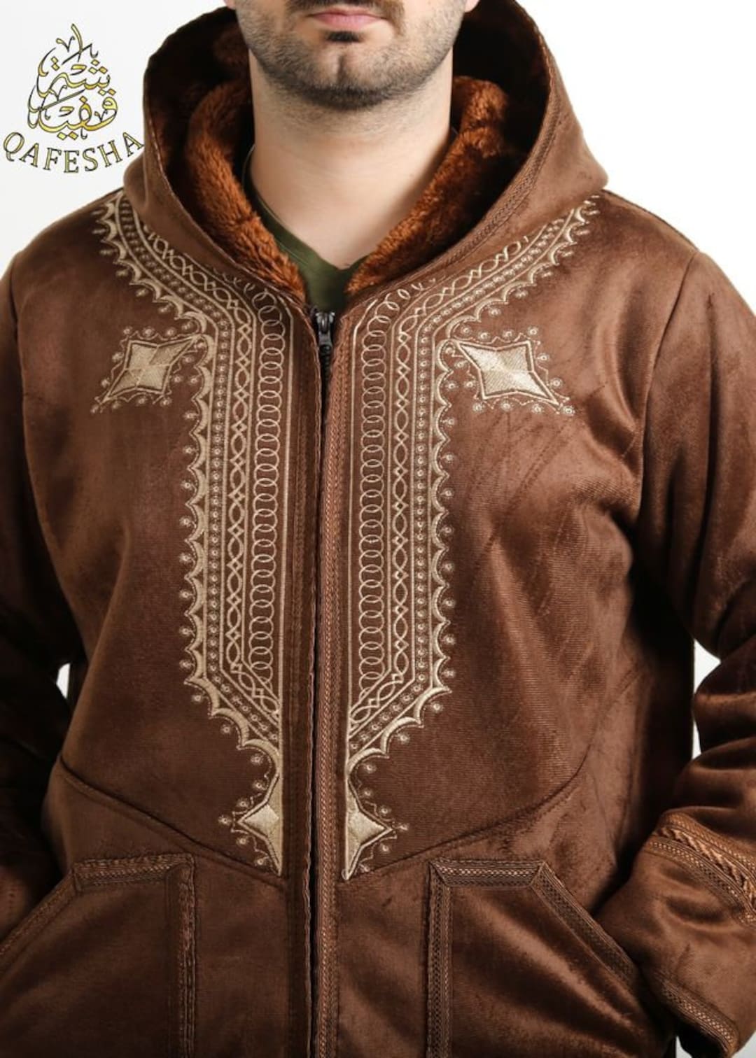 Farwa Fur Winter Coat With Hood Arabic Cloak Moroccan Style - Etsy