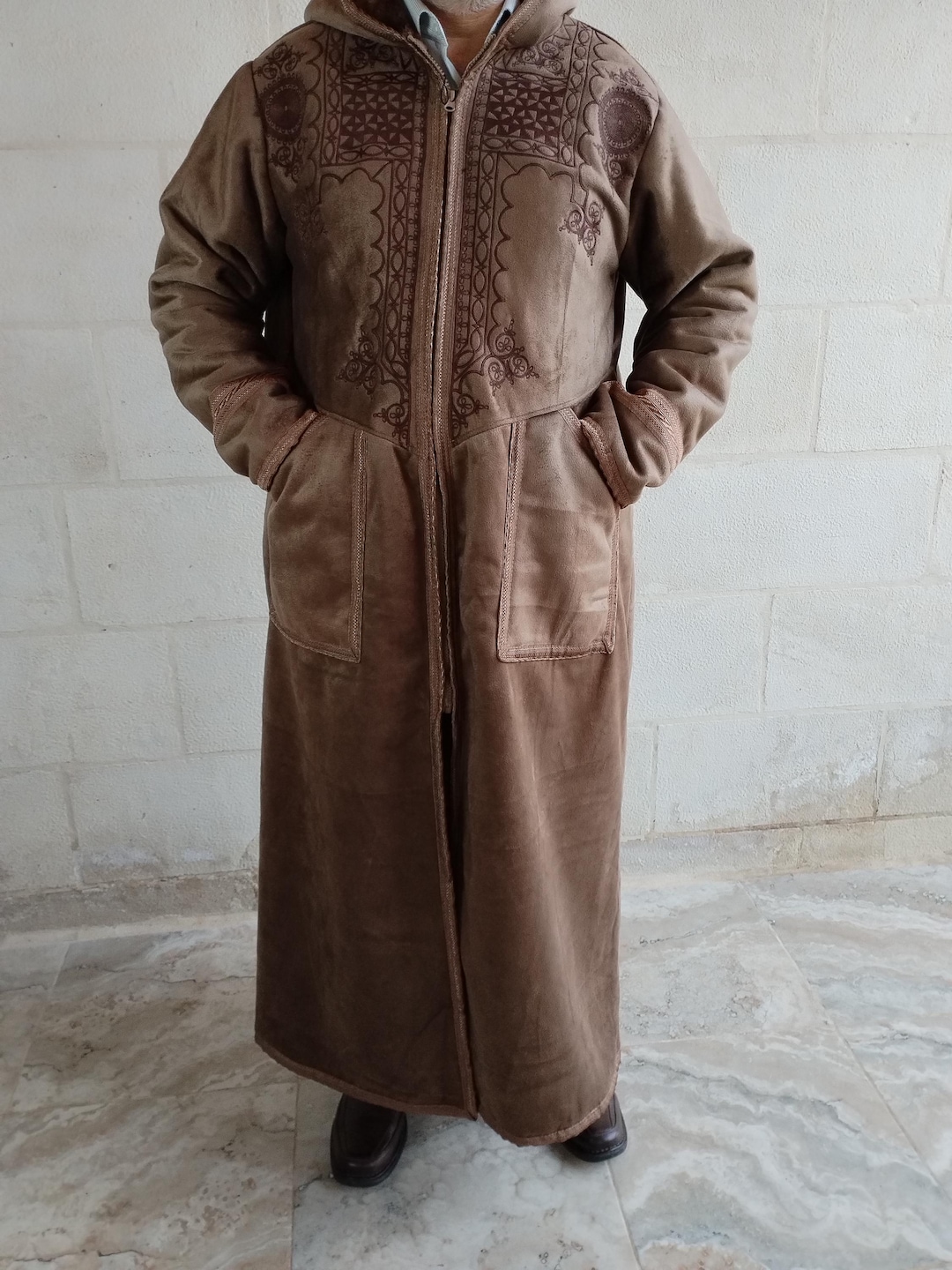 Farwa Bisht Fur Men Winter Coat Arabian Coat Beige With Hood and ...