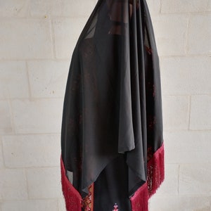 Palestinian Tatreez Tarha Scarf Headpiece Embroidery Black and Red With ...