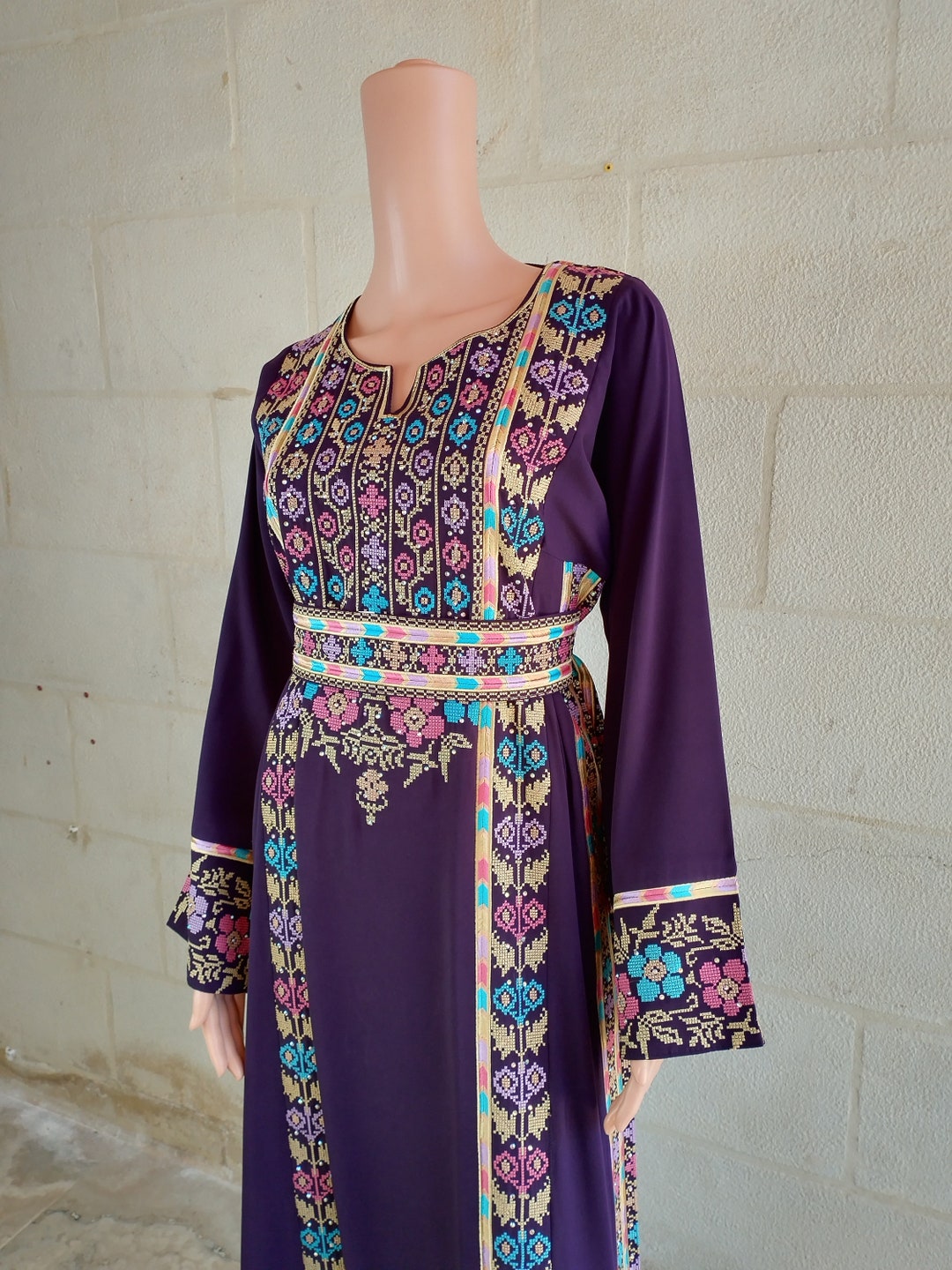 Palestinian Thobe Tatreez Embroidery Front and Back Six Strips Purple ...