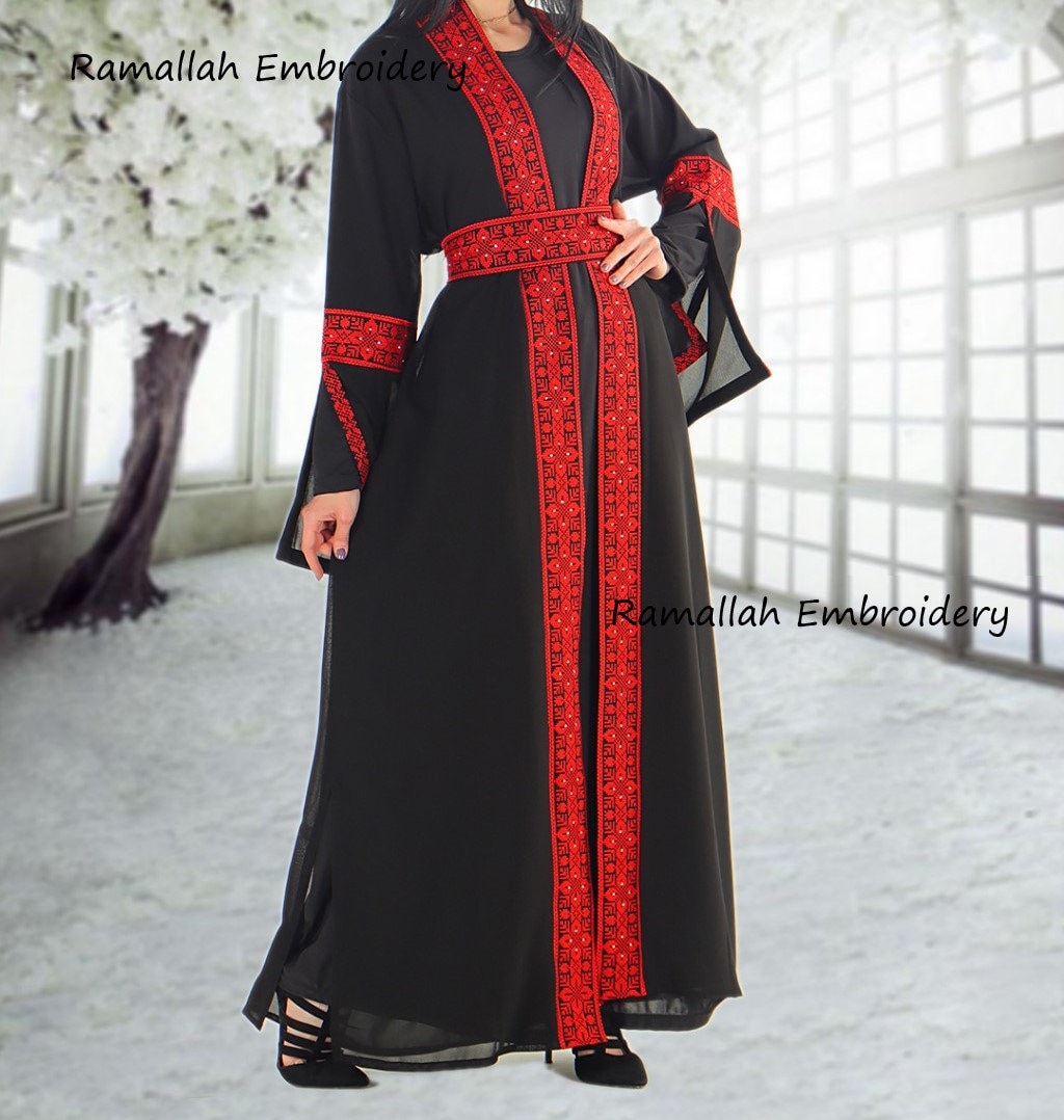 Palestinian Abaya Bisht Thobe Tatreez Red and Black - Etsy