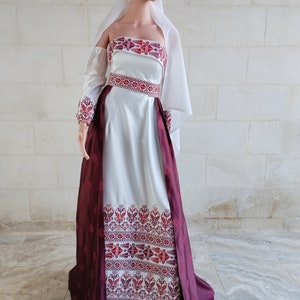 Palestinian Thobe Bridal Tatreez Embroidery Wedding Red and White Satan ...