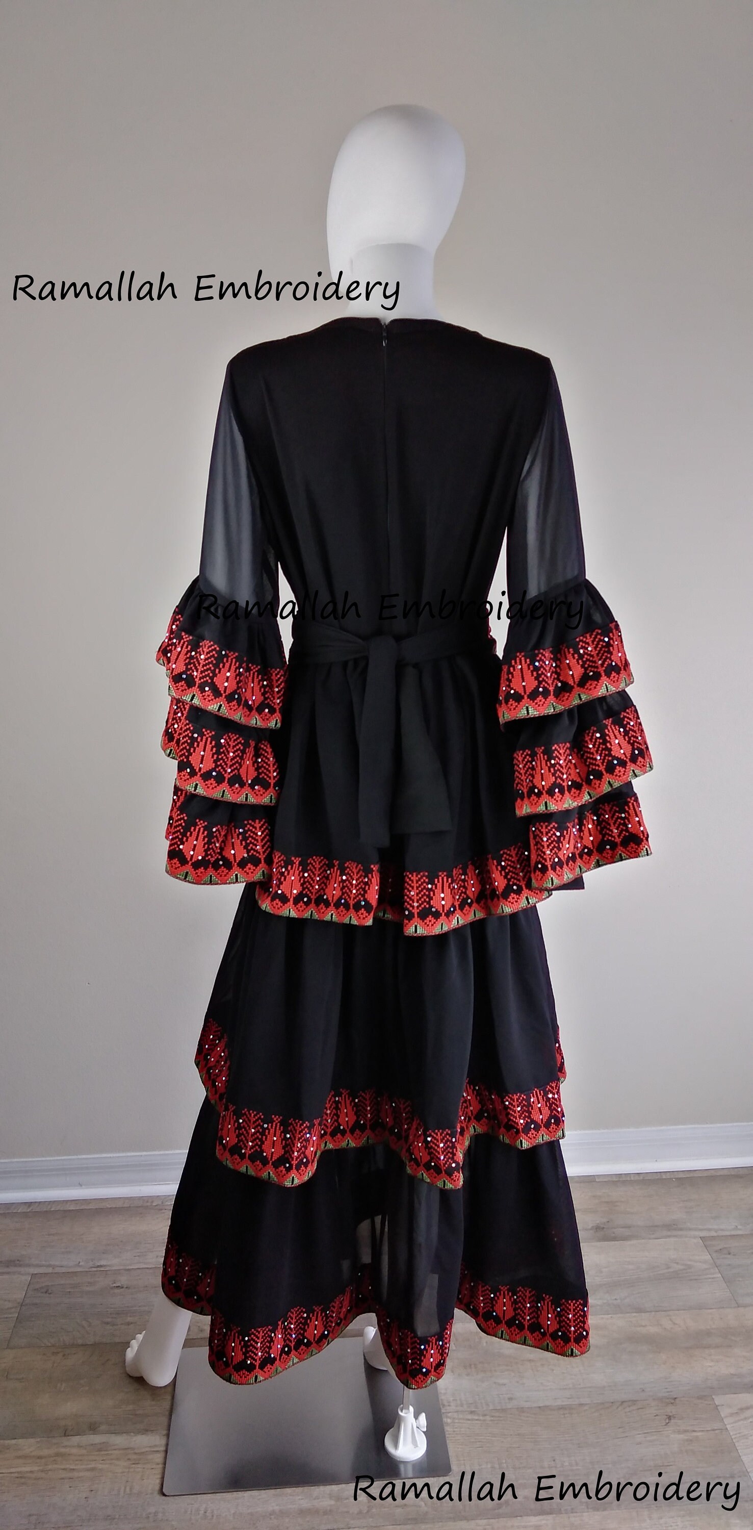 Palestinian Embroidered Maxi Ruffle Dress Thobe Kaftan | Etsy