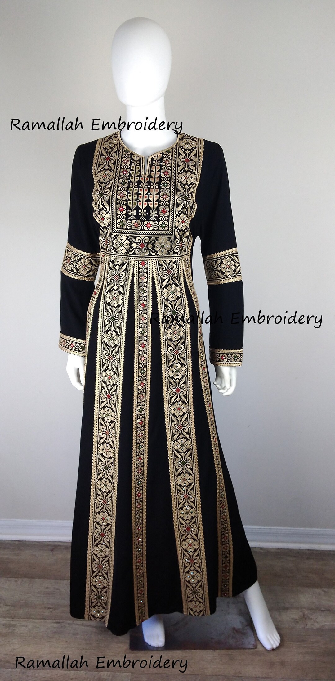 Palestinian Thobe Thob Tatreez Kaftan Abaya Embroidery Black - Etsy