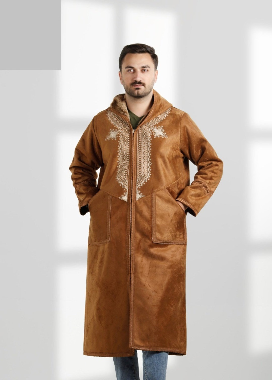 Farwa Fur Winter Coat Bisht Arabic Cloak With Hood - Etsy