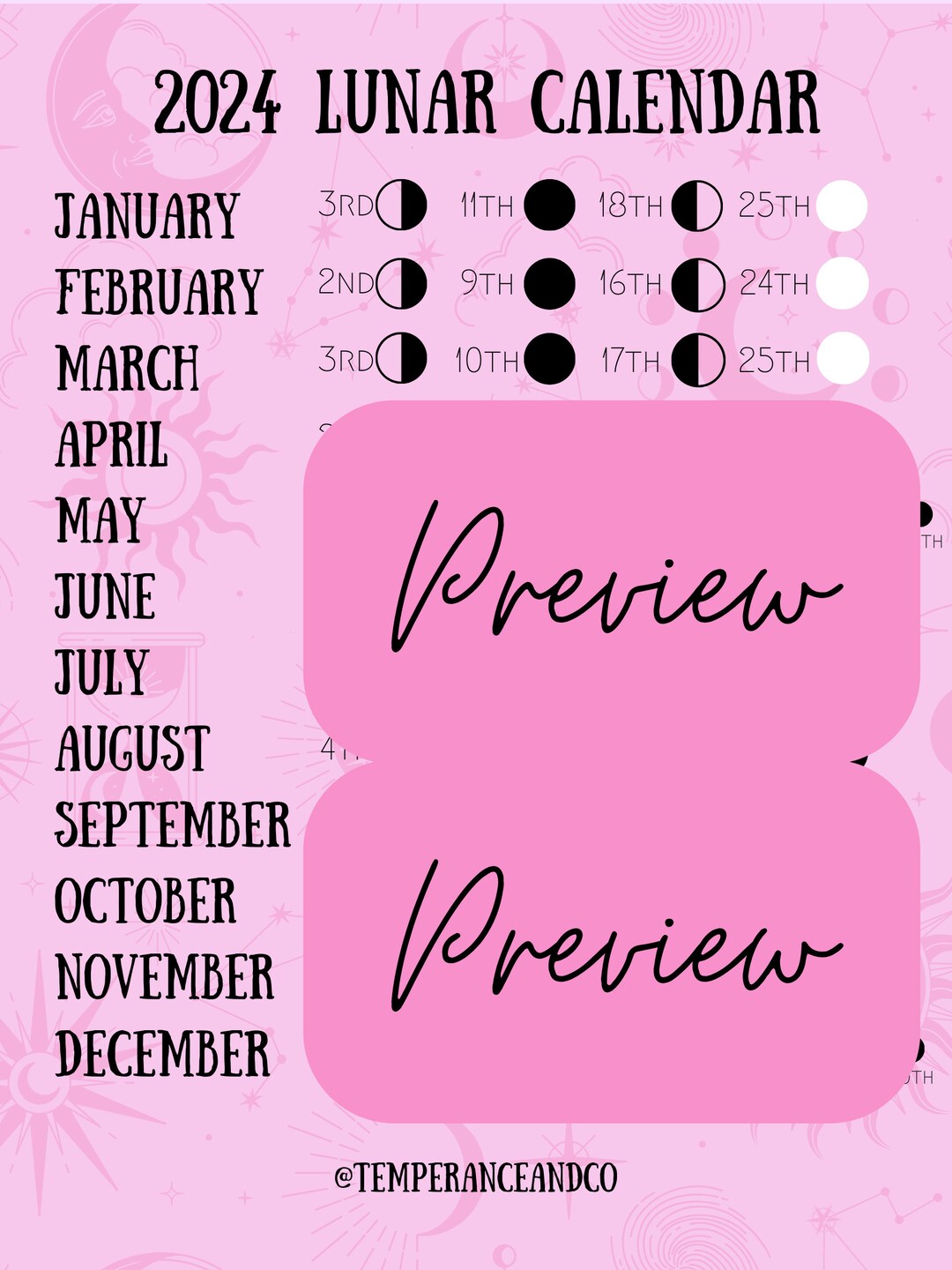 2024 Lunar Calendar, 2024 Moon Calendar, Instant PDF Download - Etsy ...