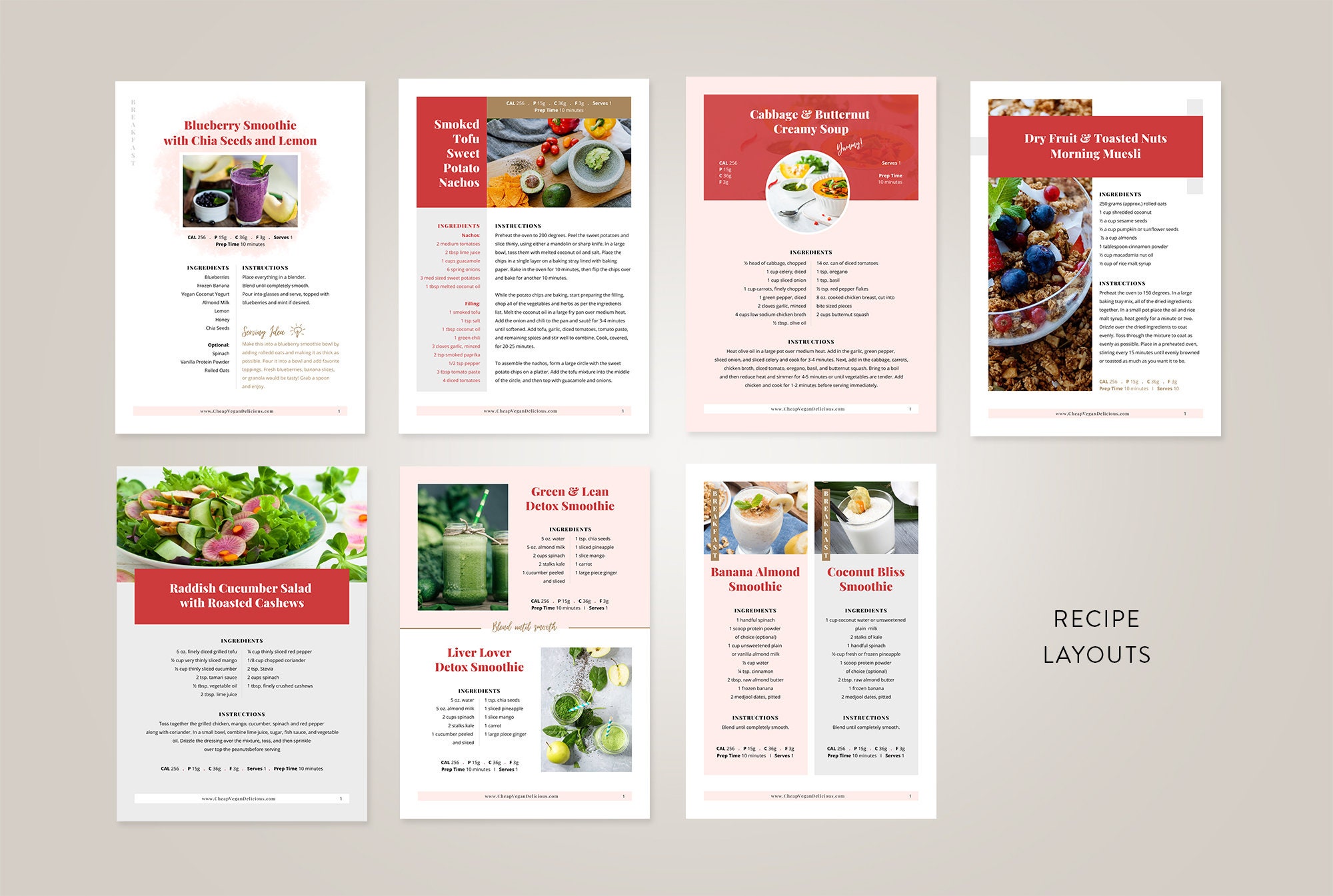 Canva Recipe Layouts Template - Etsy