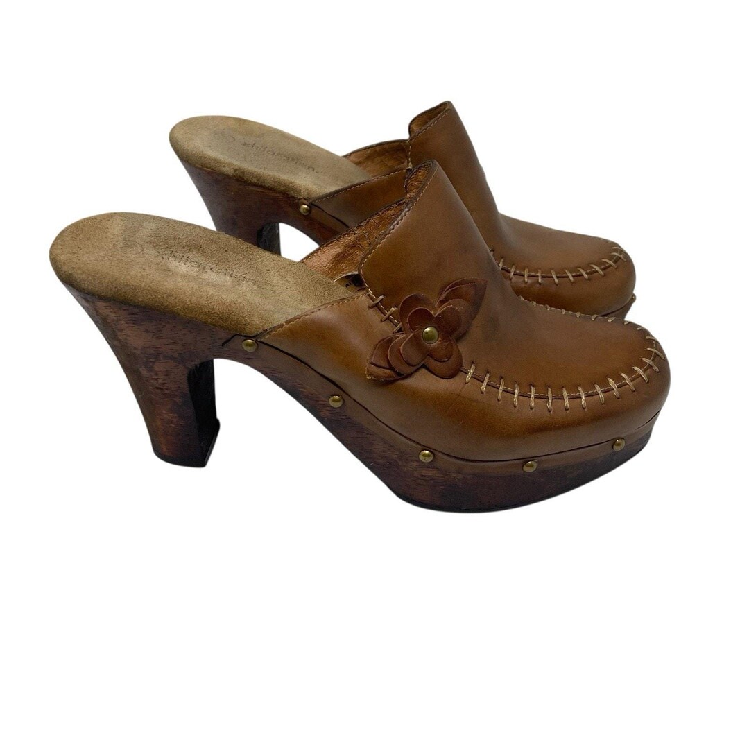 Vintage 90s Xhilaration Brown Leather Boho Heeled Clog Made in Brazil ...